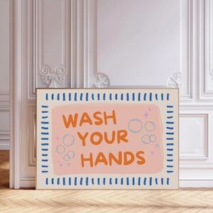 Wash Your Hands Sign Bathroom Wall Art Print Cute Childrens Washroom ...