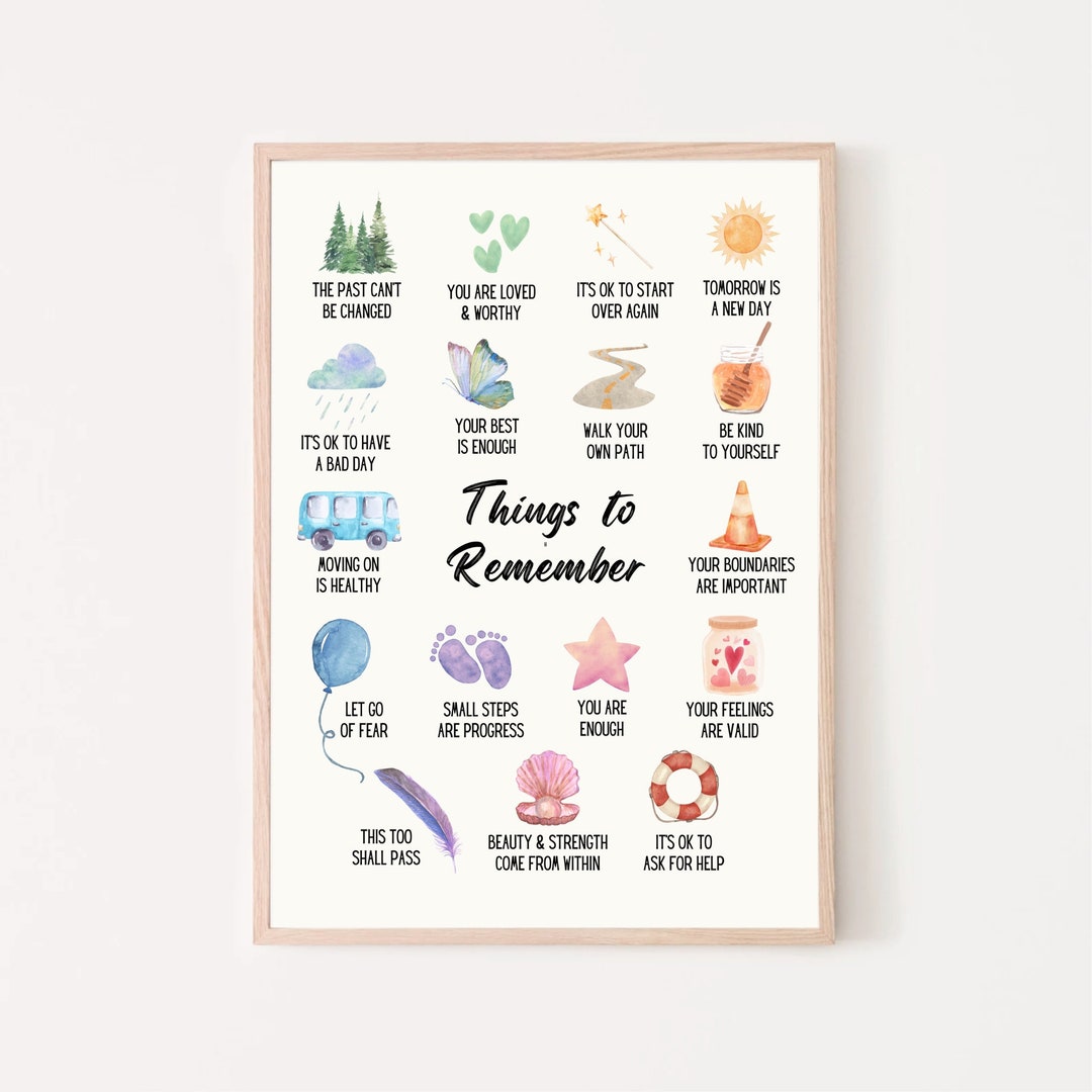 Things to Remember Poster Mental Health Print Self Care Checklist ...