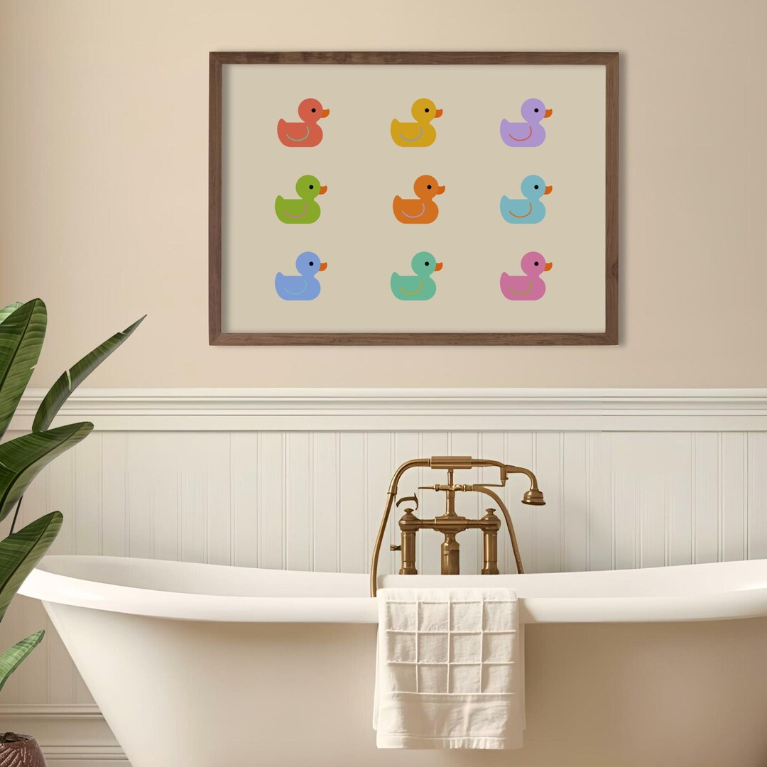Bathroom Duck Art Colorful Rubber Ducky Wall Art Decor Fun Quirky Duck ...