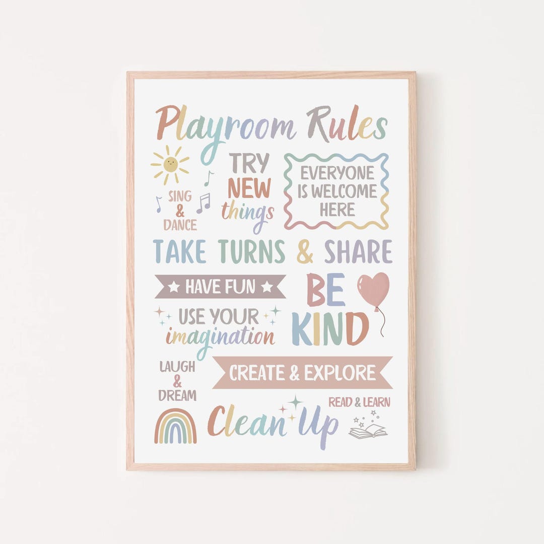 Playroom Rules Sign Print Neutral Printable Kids Play Room Decor ...