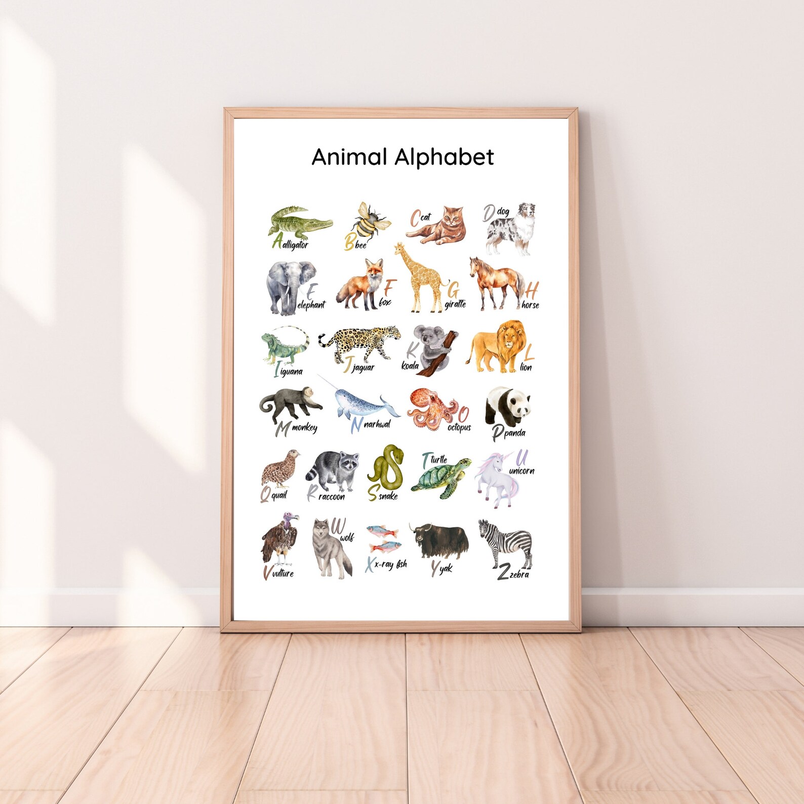 Animals of the World Alphabet Poster, ABC Chart Montessori Educational ...