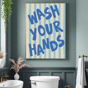 Wash Your Hands Sign Striped Bathroom Print Kids Toilet Wall Art ...