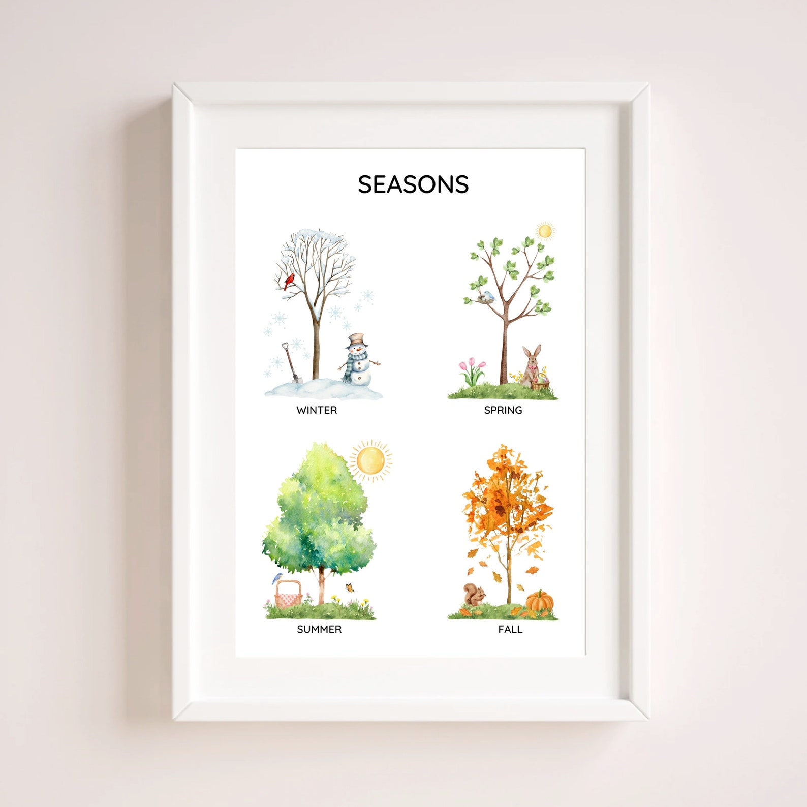 Four Seasons Poster Chart Kids Playroom Wall Art Educational Printable ...