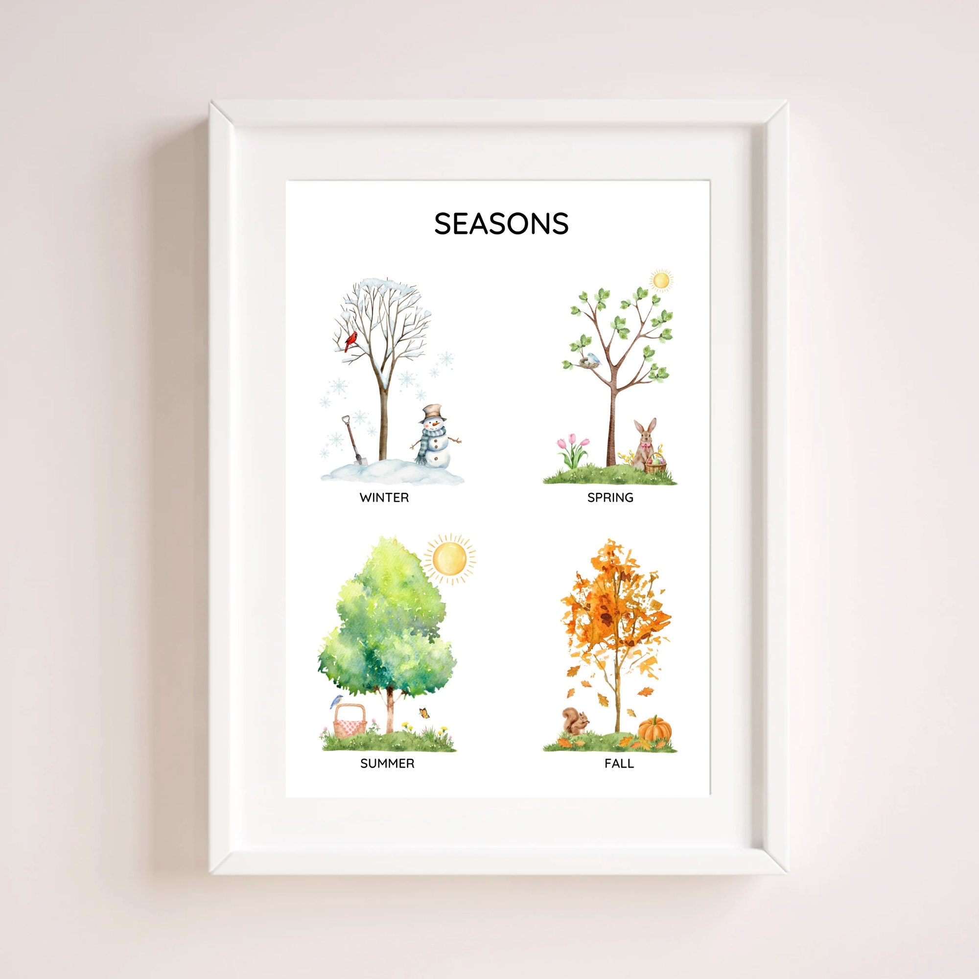 Four Seasons Poster Chart Kids Playroom Wall Art Educational Printable ...