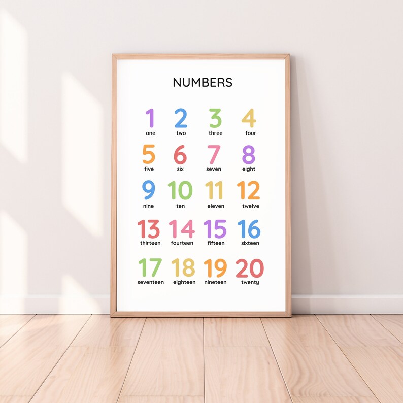Rainbow Numbers Educational Poster, Counting 1-20 Print, Educational ...
