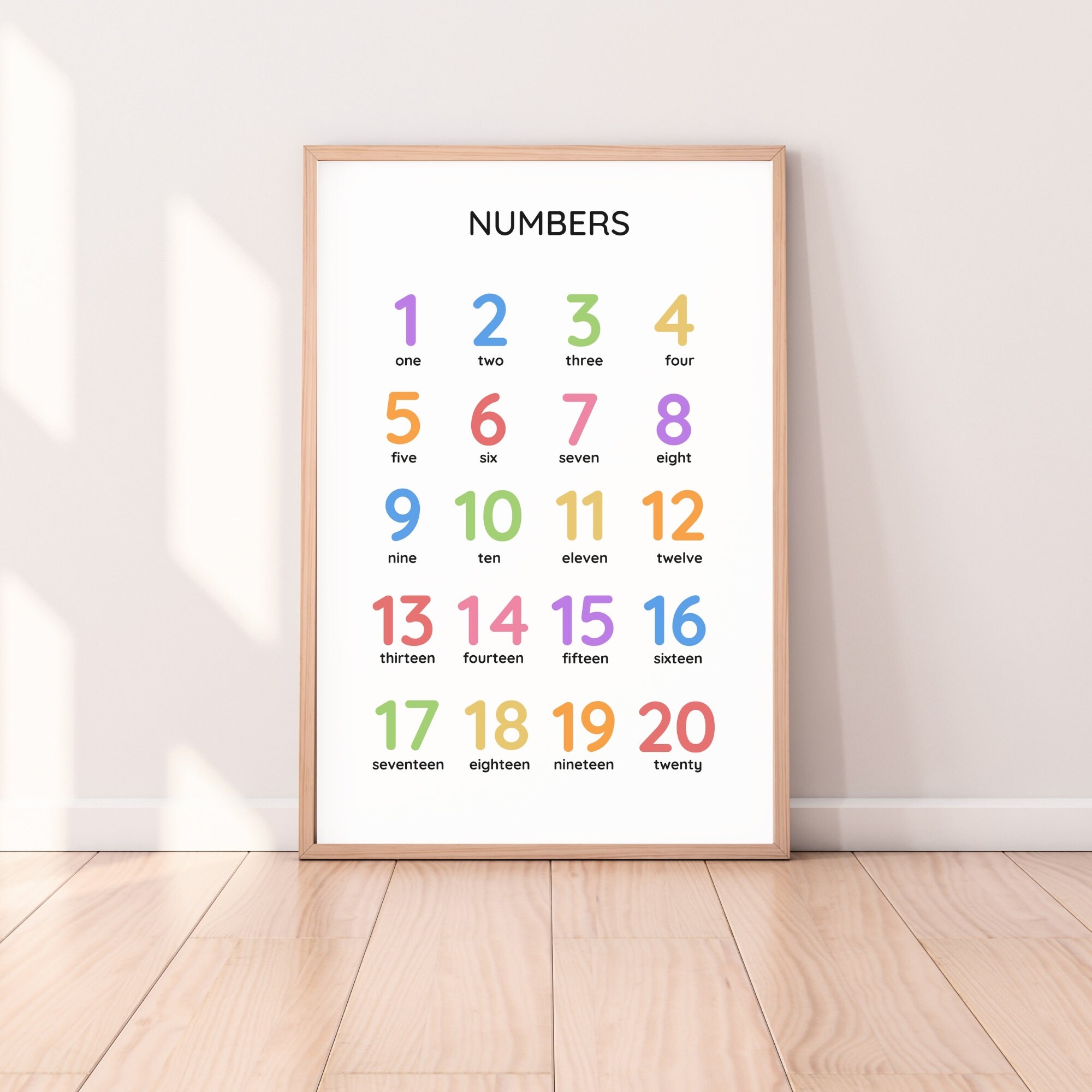 Rainbow Numbers Educational Poster Count 1-20 Print Classroom Kids ...