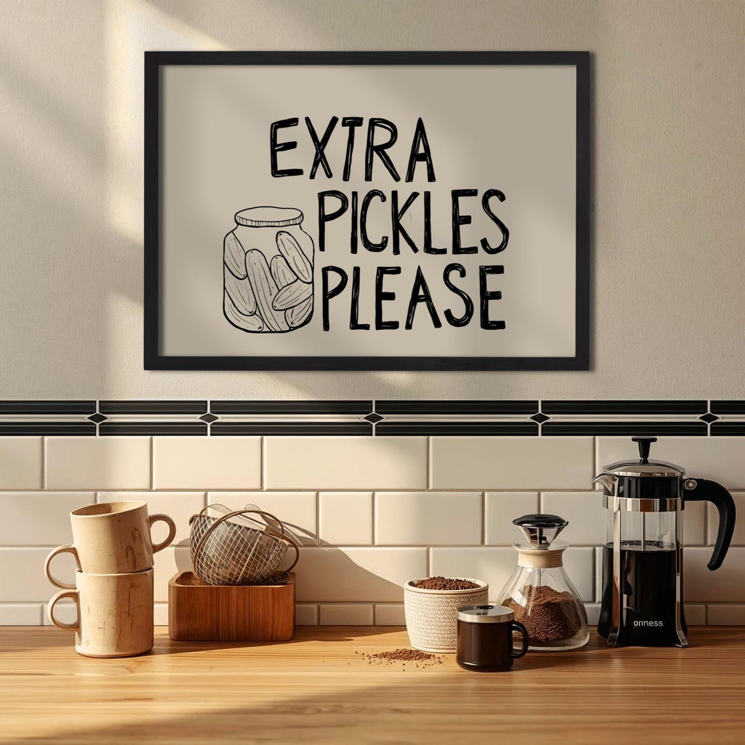 Jar of Pickles Wall Art Hand Drawn Food Print Fun Kitchen Poster Funny ...