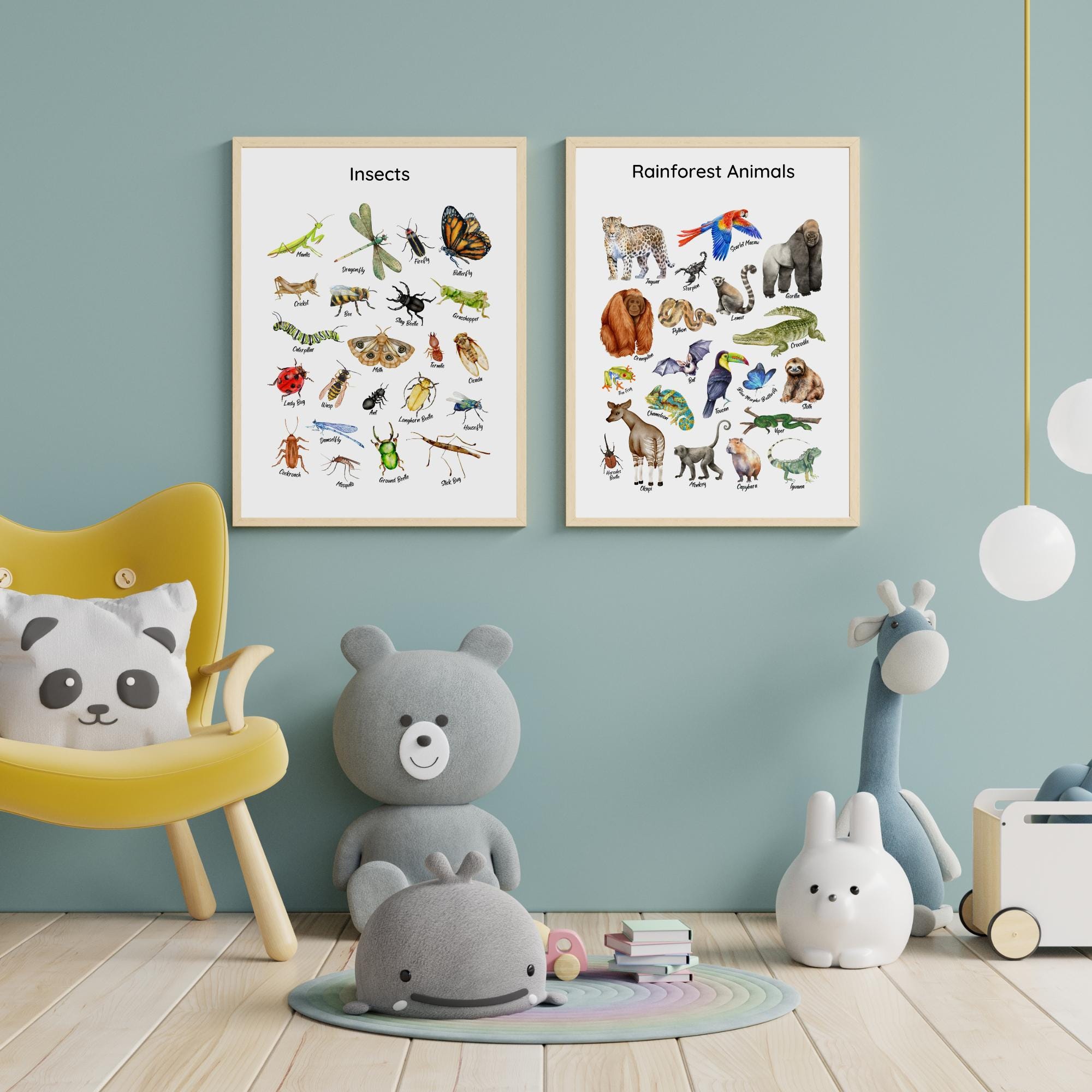 Set of 6 Animals Educational Posters Insects Farm Rainforest Woodland ...