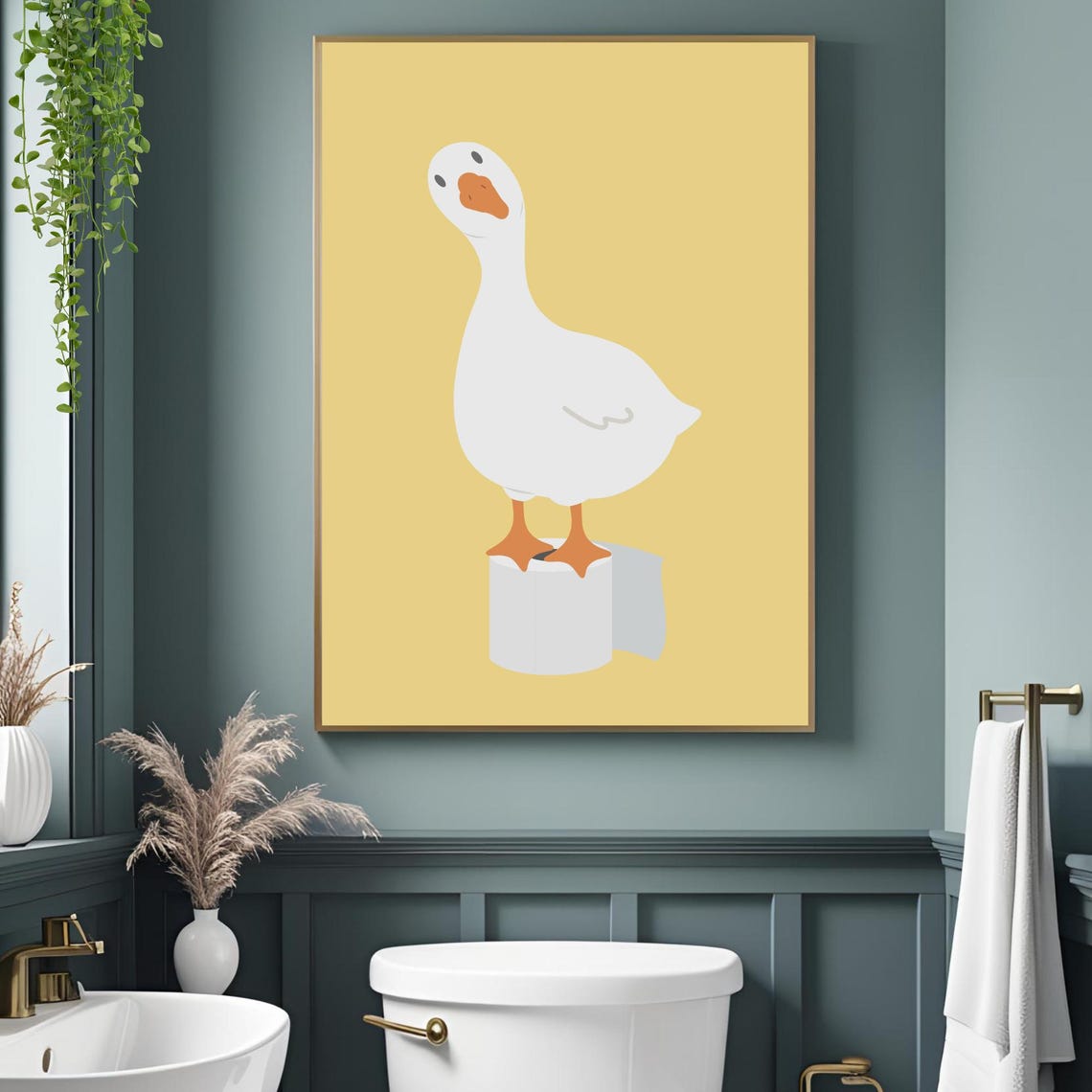 Yellow Goose Bathroom Print Set of 4 Kids Toilet Wall Art Washroom ...