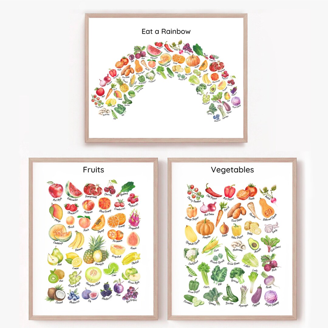 Fruits Vegetables Educational Posters Set of 3 Eat the Rainbow ...