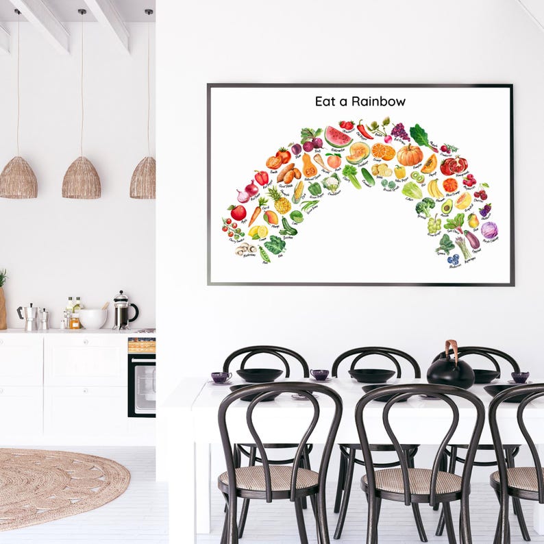 Fruits Vegetables Poster Eat a Rainbow Print Kids Playroom Printable ...
