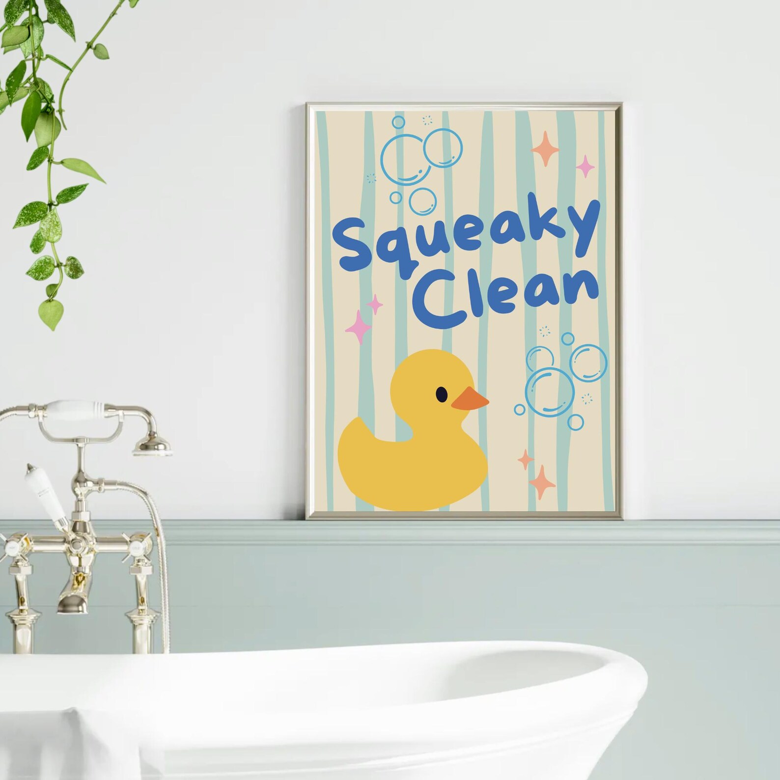 Squeaky Clean Rubber Duck Bathroom Wall Art Playful Colorful Ducky ...