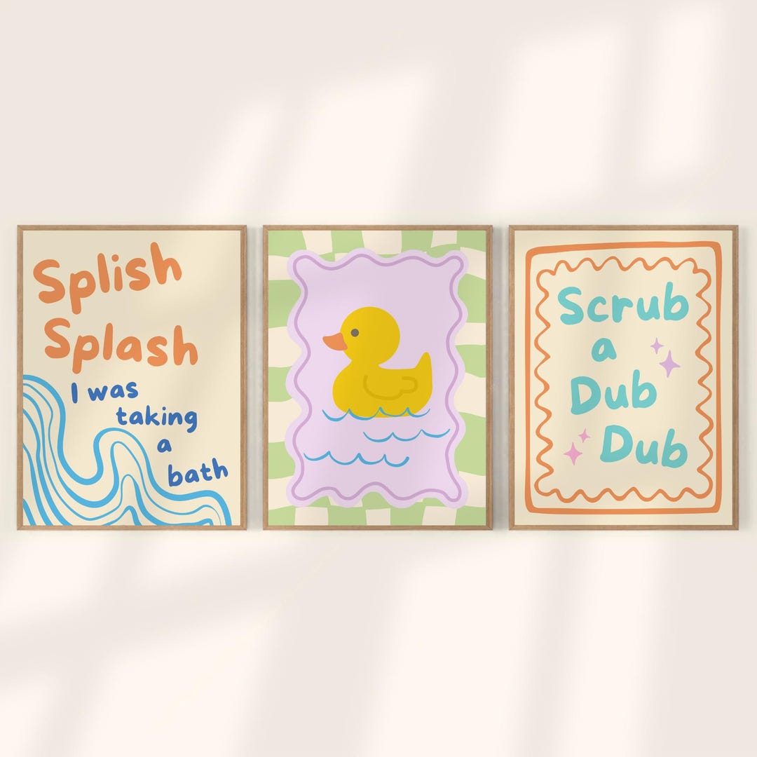 Splish Splash Scrub A Dub Dub Duck Bathroom Print Set Kids Bathtub ...