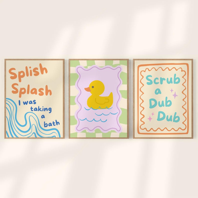 Splish Splash Scrub A Dub Dub Duck Bathroom Print Set Kids Bathtub ...
