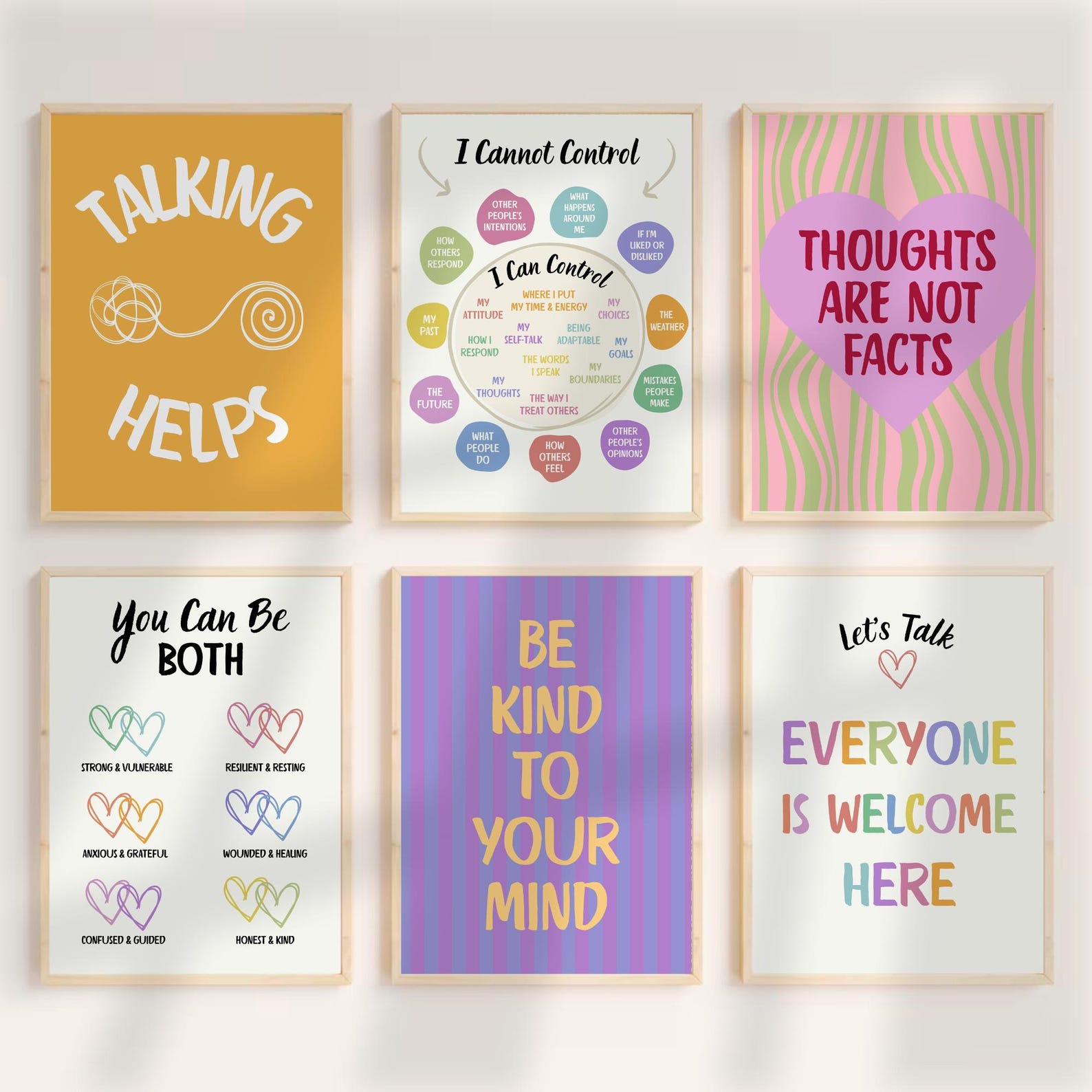 Set of 6 Mental Health Prints Psychology Art Poster Bundle for Therapy ...