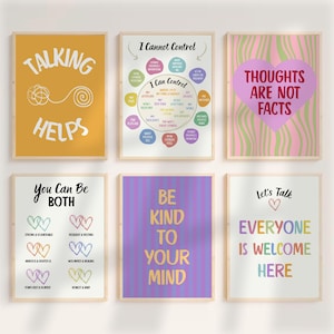 Set of 6 Mental Health Prints Psychology Art Poster Bundle for Therapy ...