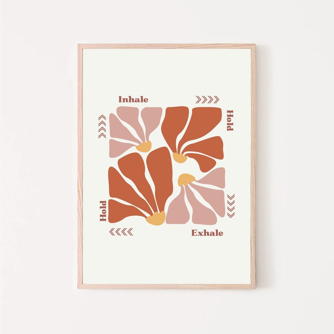 Mindful Breathing Box Breath Poster Therapy Office Decor Grounding ...