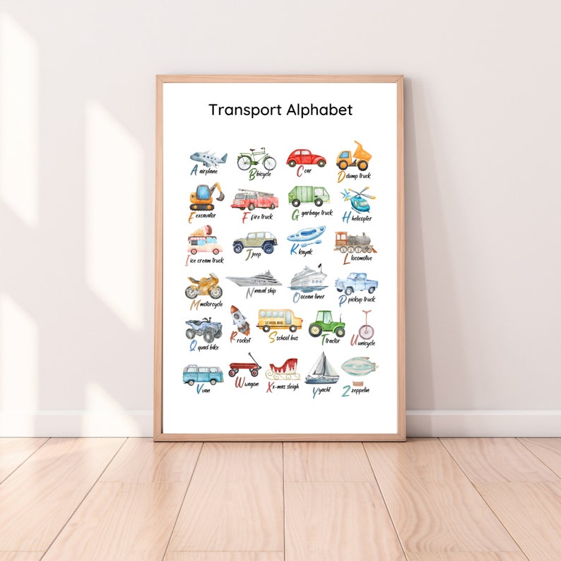 Transport Alphabet Poster, Vehicles ABC Print, Boy Playroom Wall Art ...