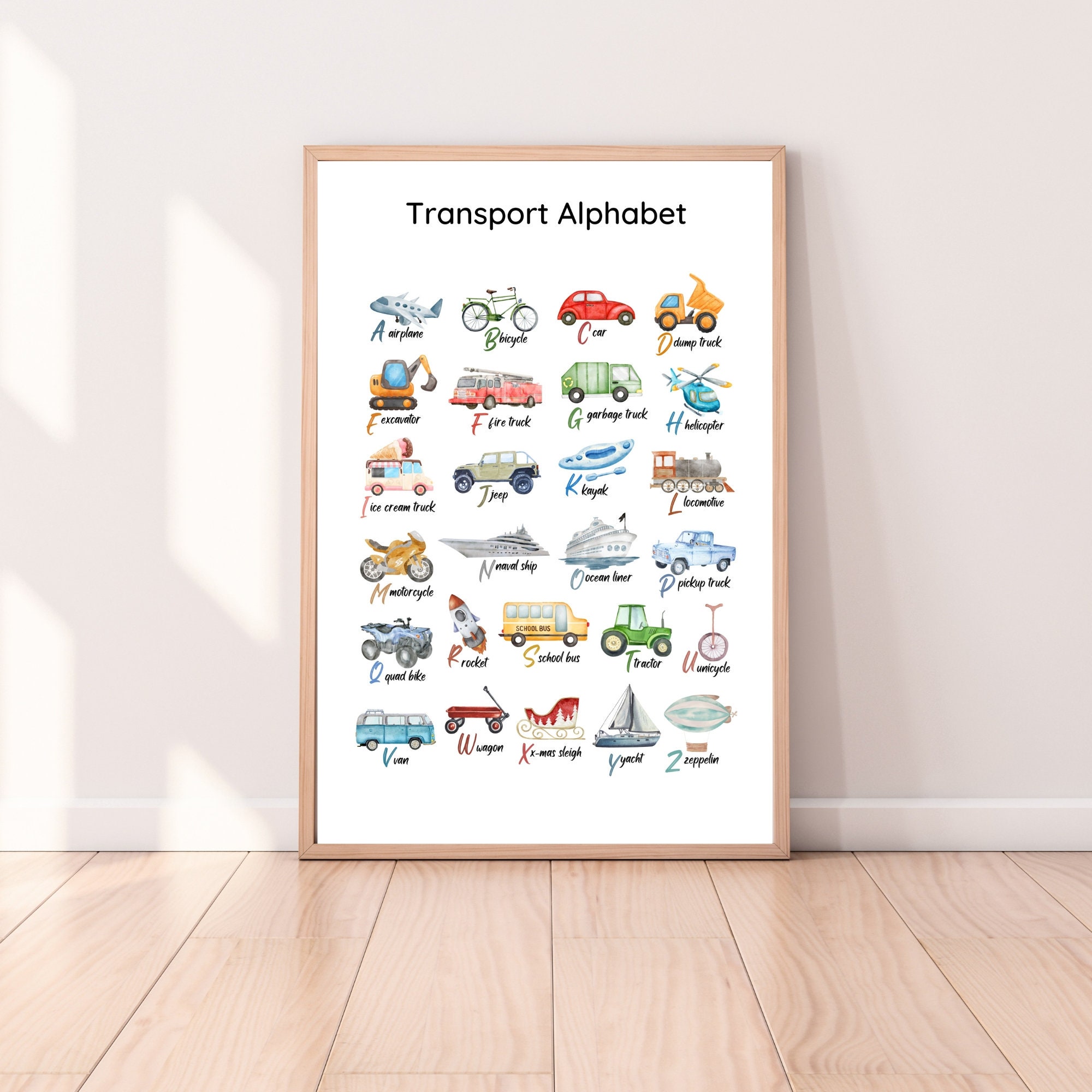 Transport Alphabet Poster, Vehicles ABC Print, Boy Playroom Wall Art ...