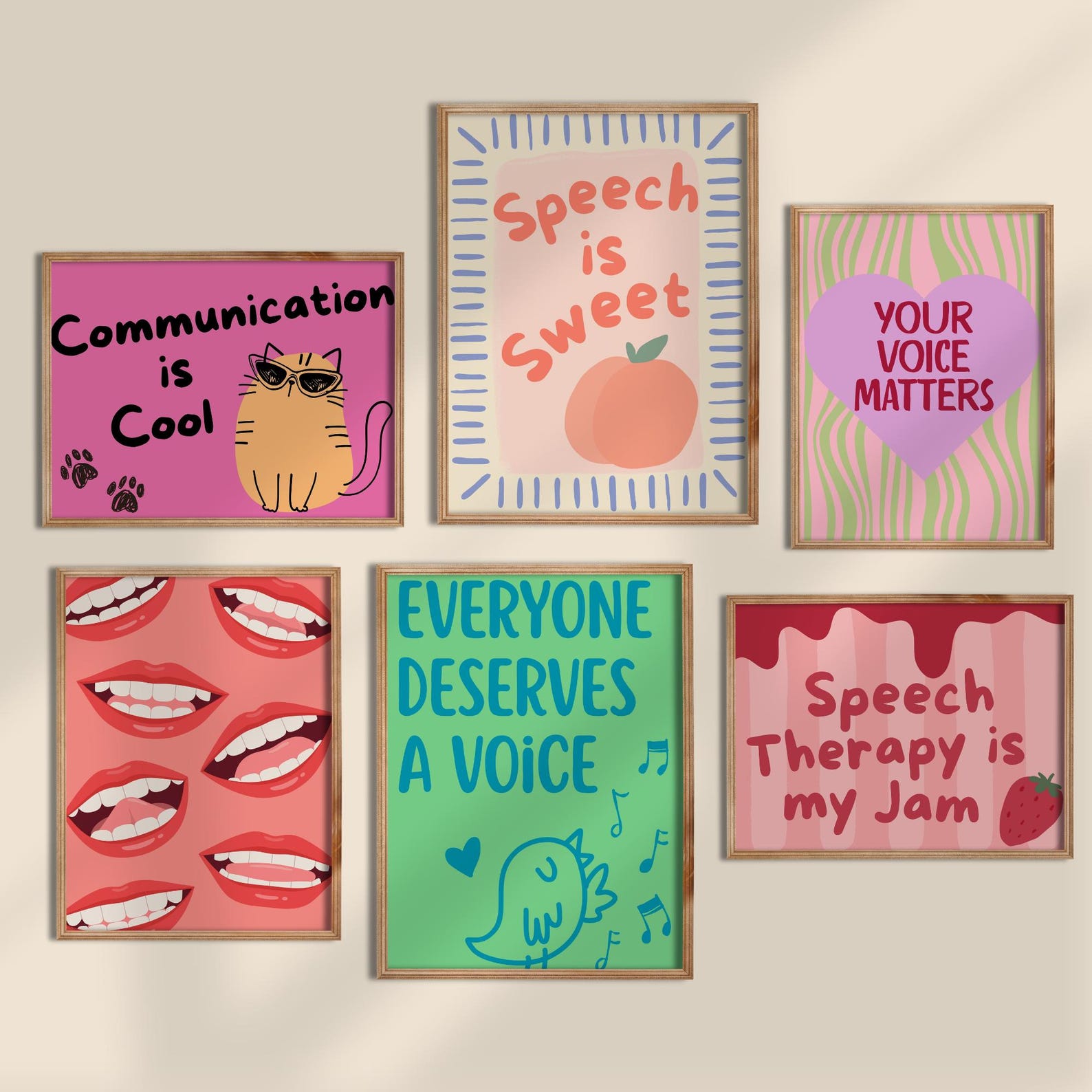 SLP Wall Art Set of 6 Speech Room Sign Posters Fun SLP Office Decor ...