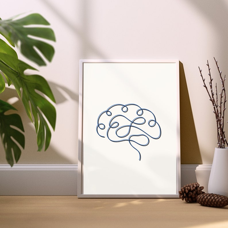Brain Art Print Line Drawing Therapy Counseling Office Decor Psychology ...