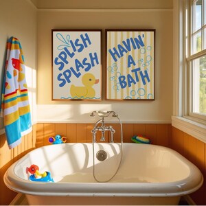 Splish Splash Havin A Bath Set of 2 Prints Rubber Duck Bathroom Wall ...