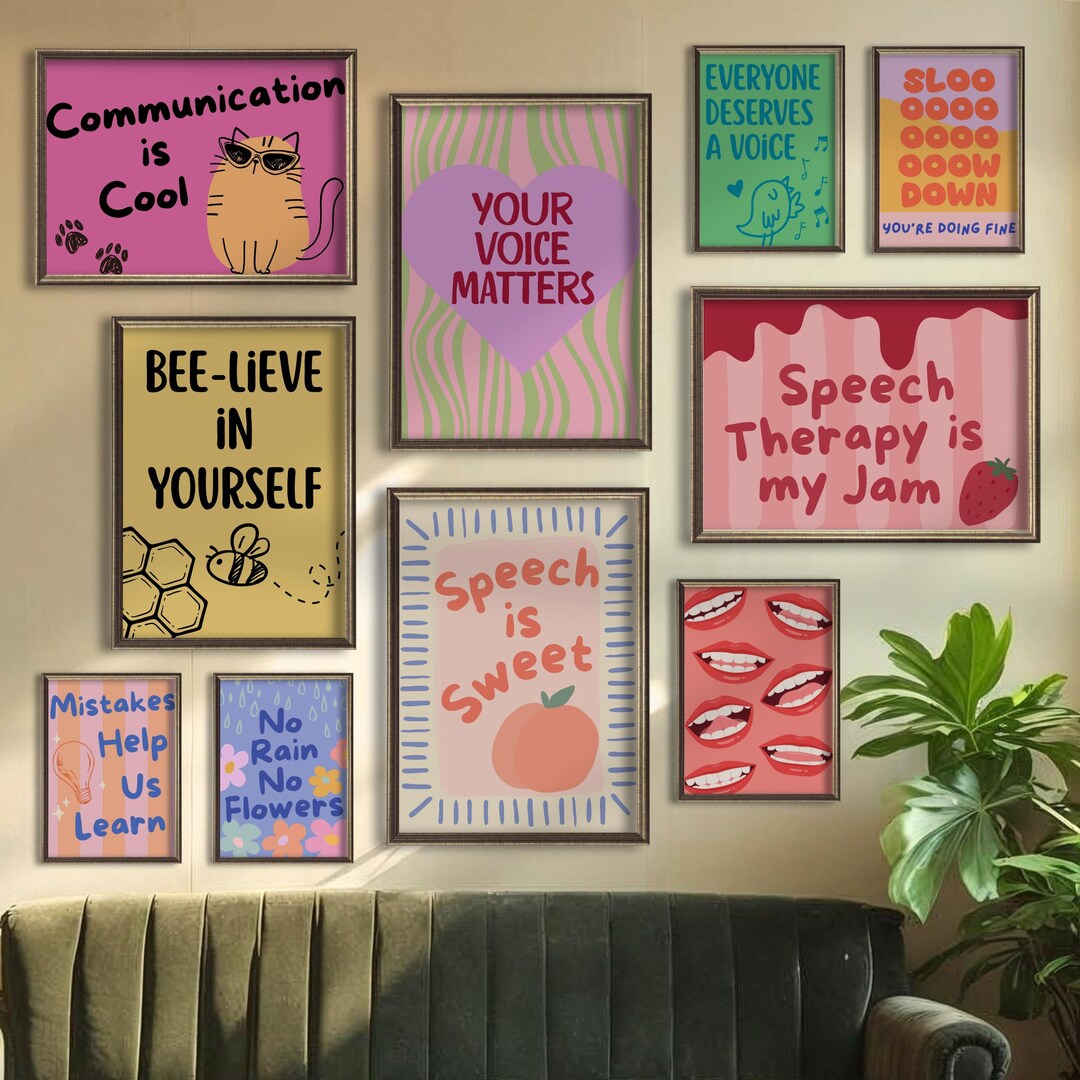 SLP Wall Art Set of 10 Speech Room Sign Posters Fun SLP Office Decor ...