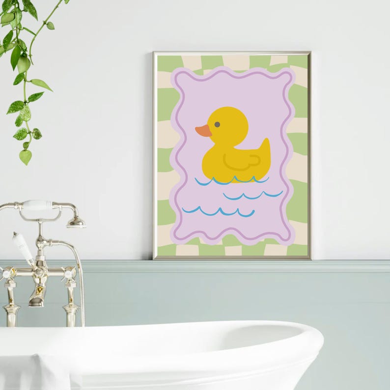 Rubber Duck Print Bathroom Wall Art Colorful Ducky Bath Printable Cute ...
