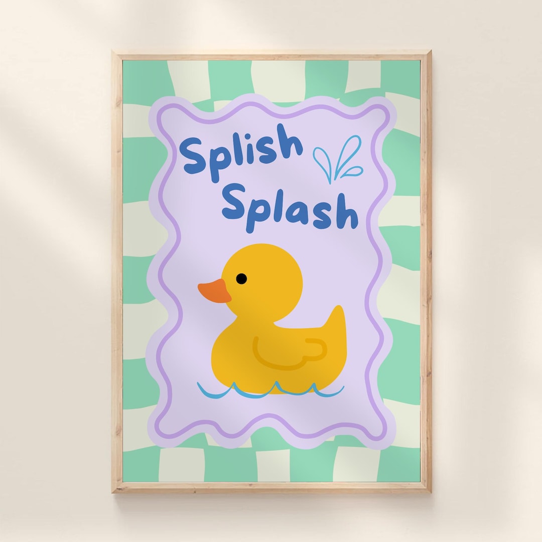 Splish Splash Rubber Duck Bathroom Art Kids Washroom Decor Wall Print ...