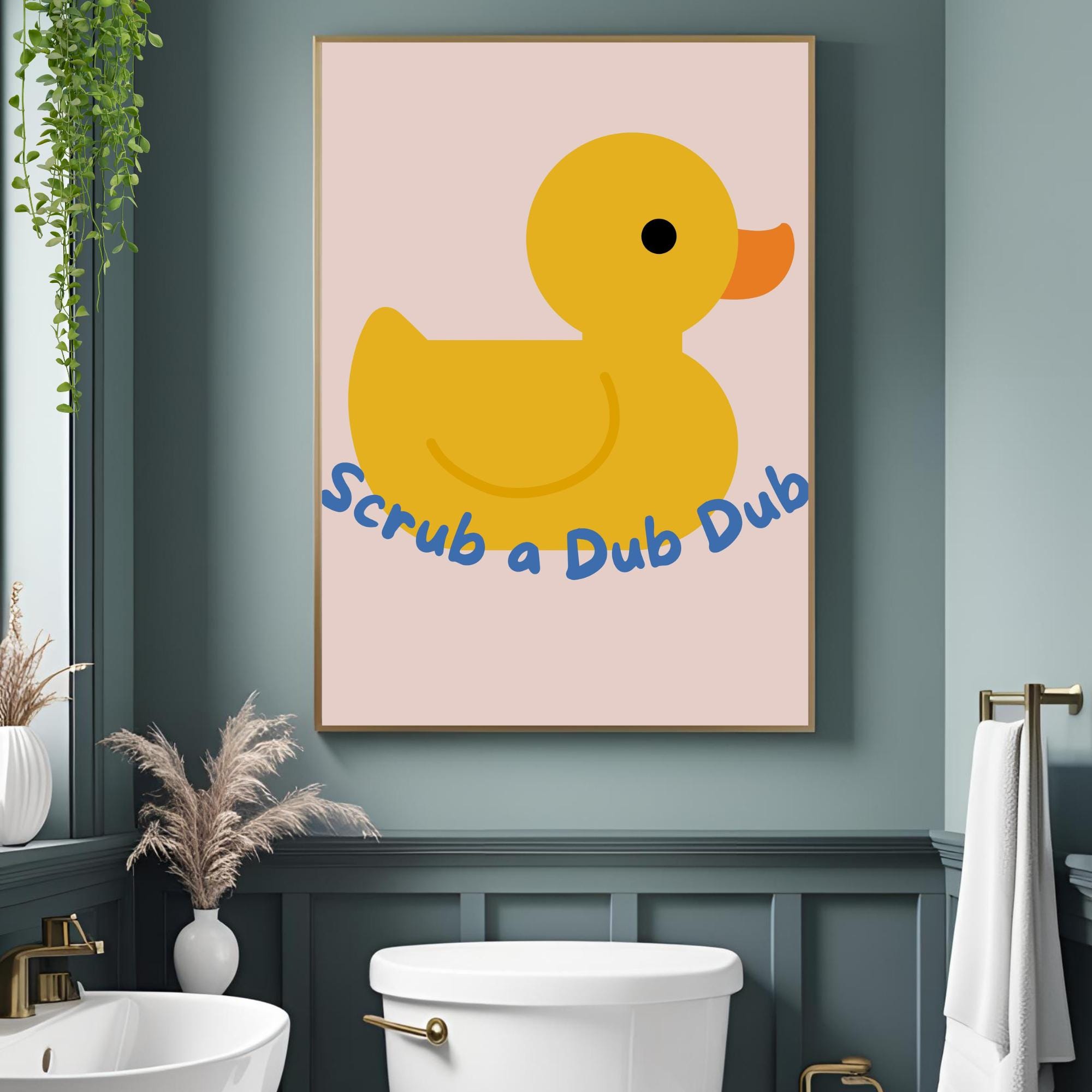 Scrub A Dub Dub Print Rubber Duck Bathroom Wall Art Ducky Bath Time ...