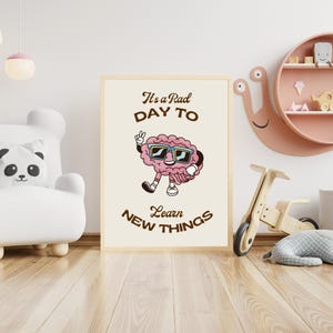 Retro Brain Character Print Fun Cartoon Mascot Learning Poster ...