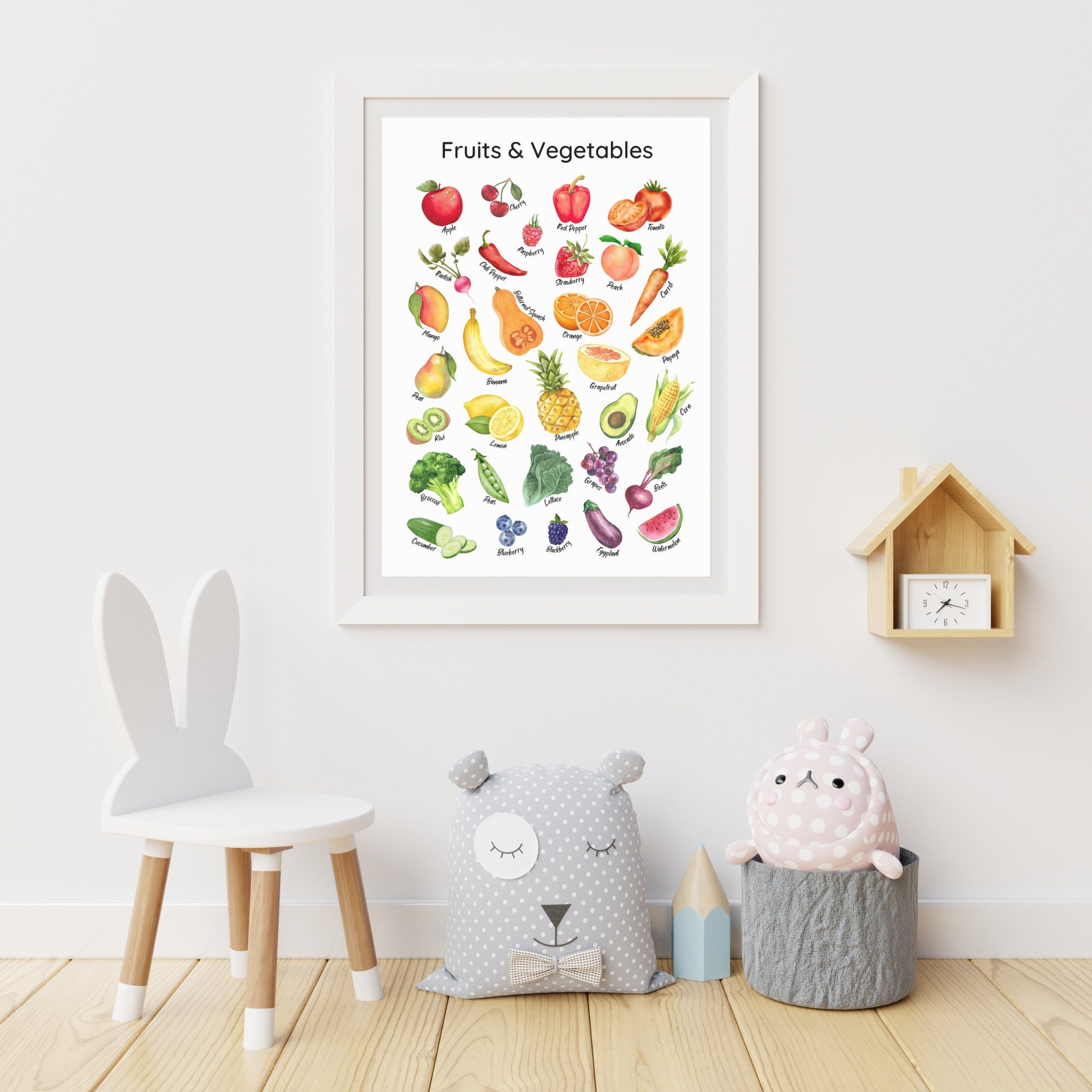Fruits Vegetables Educational Print, Watercolor Montessori Printable ...