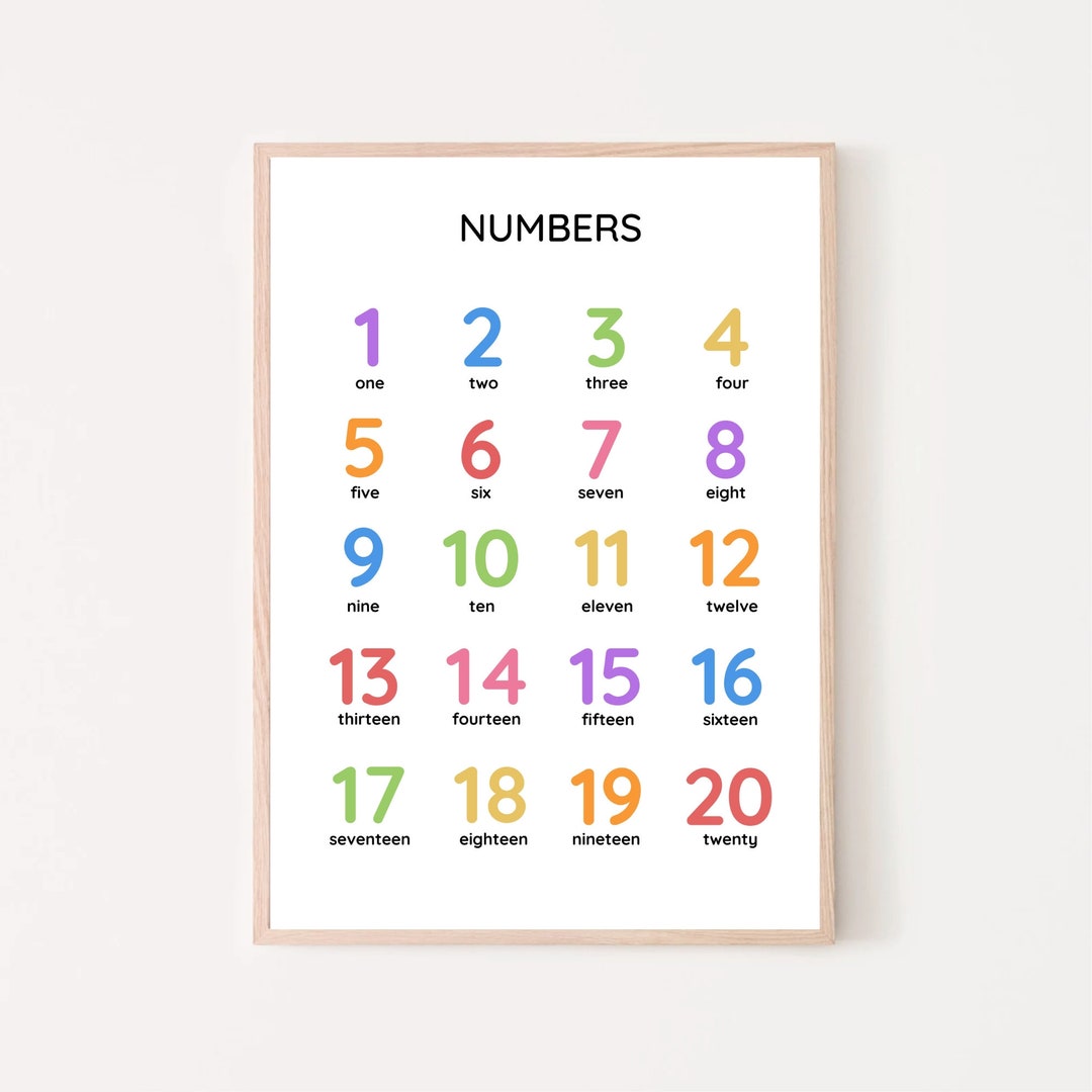 Rainbow Numbers Educational Poster Count 1-20 Print Classroom Kids ...
