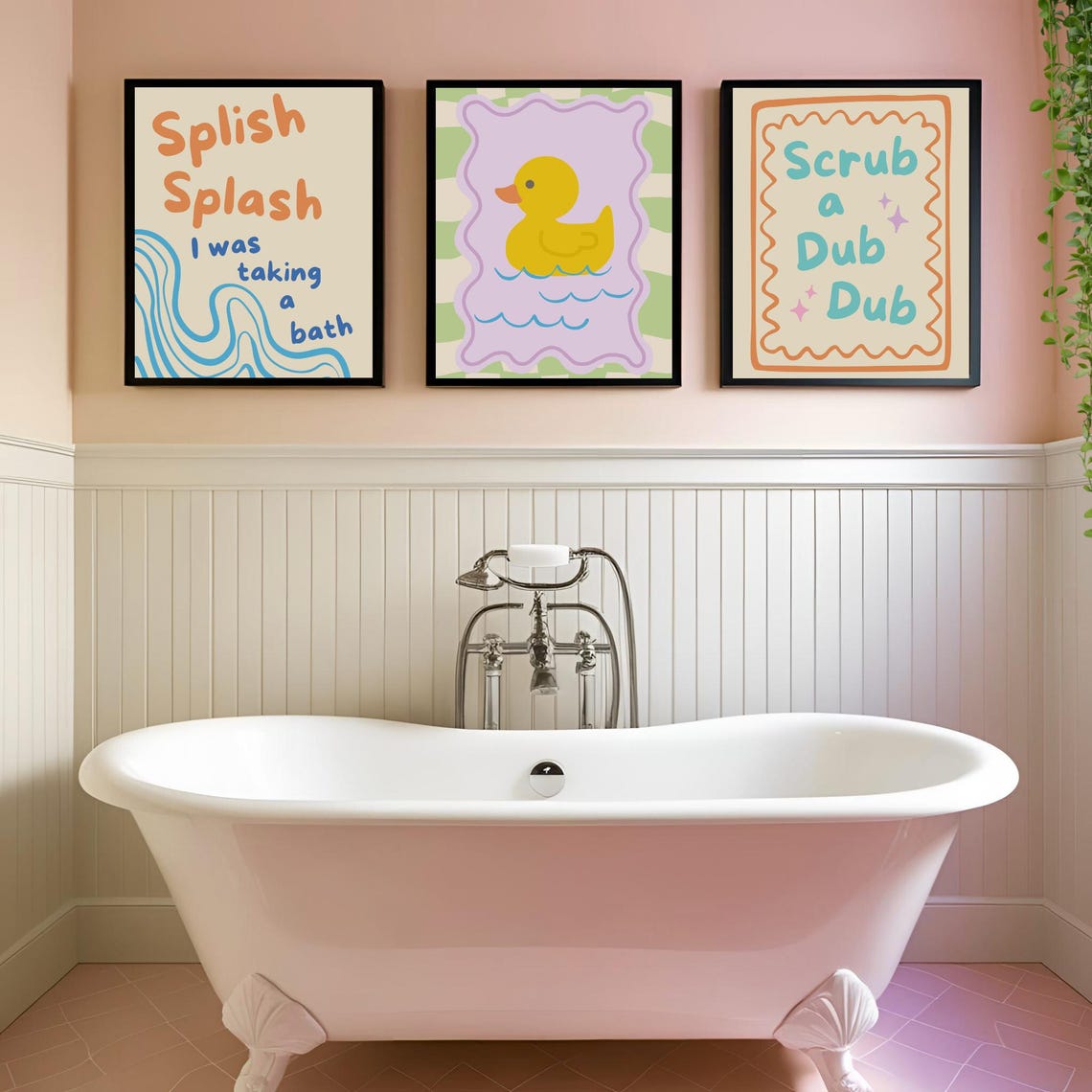 Splish Splash Scrub A Dub Dub Duck Bathroom Print Set Kids Bathtub ...