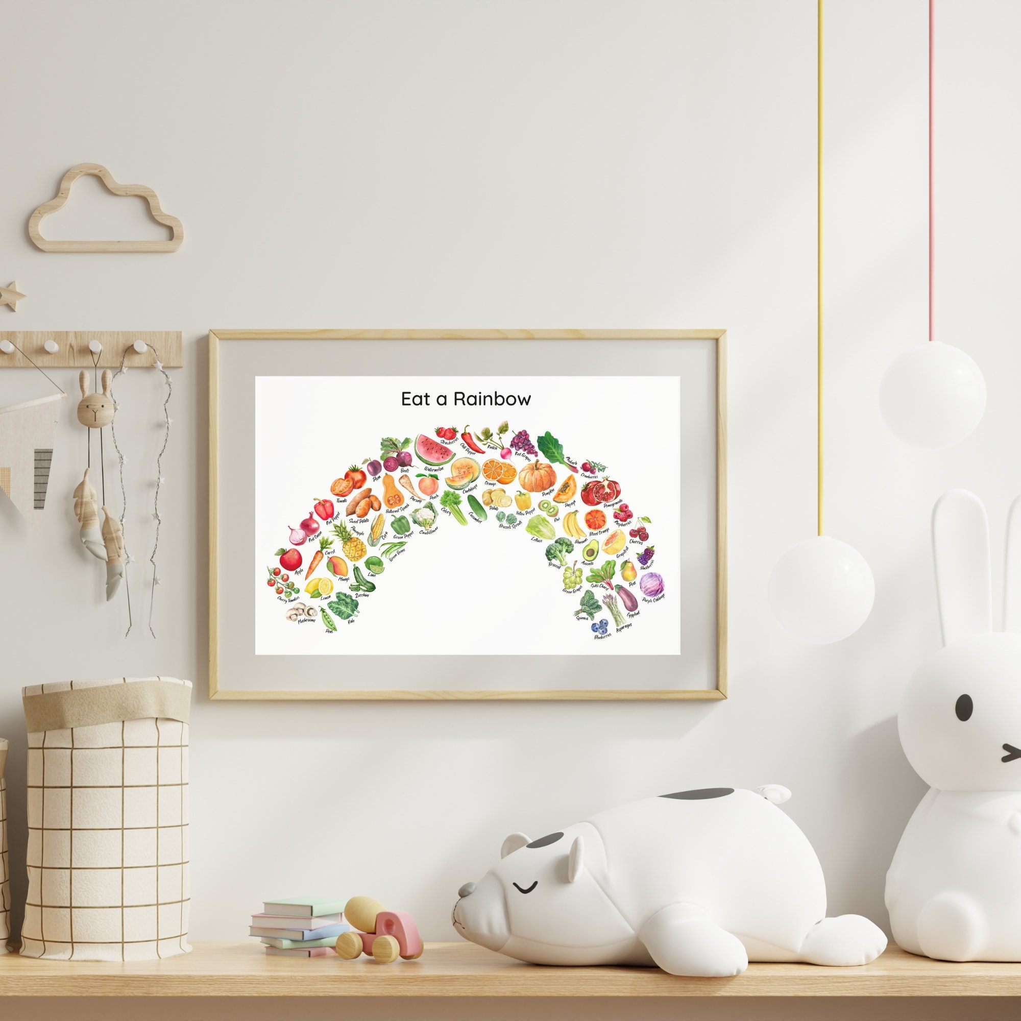Fruits Vegetables Poster Eat a Rainbow Print Kids Playroom Printable ...