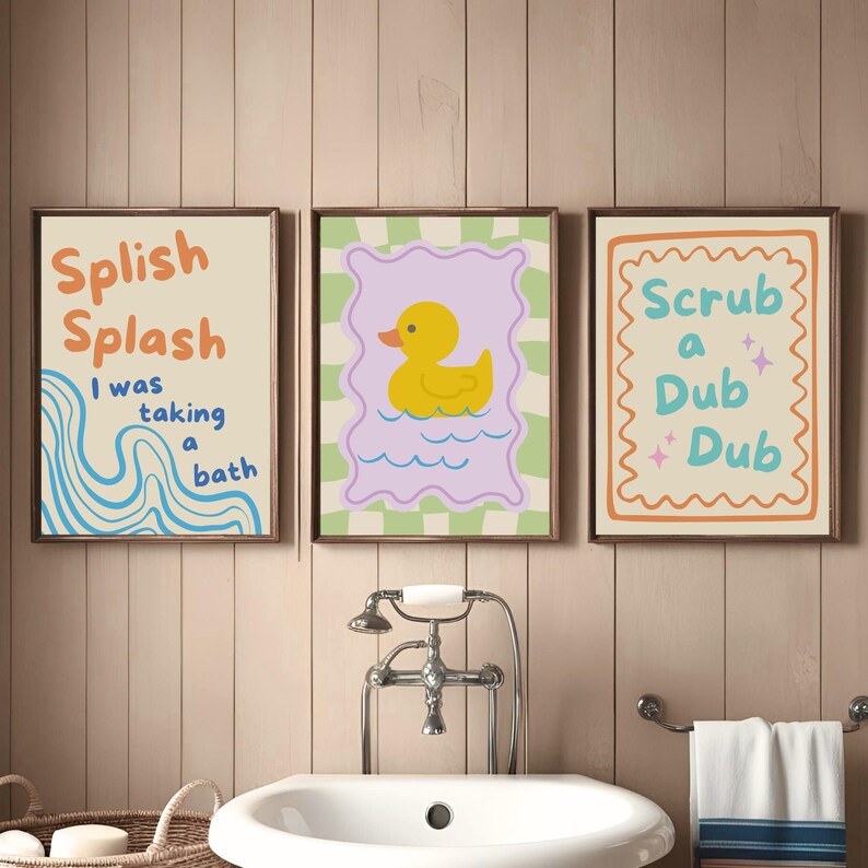 Splish Splash Scrub A Dub Dub Rubber Duck Bathroom Print Set of 4 Kids ...