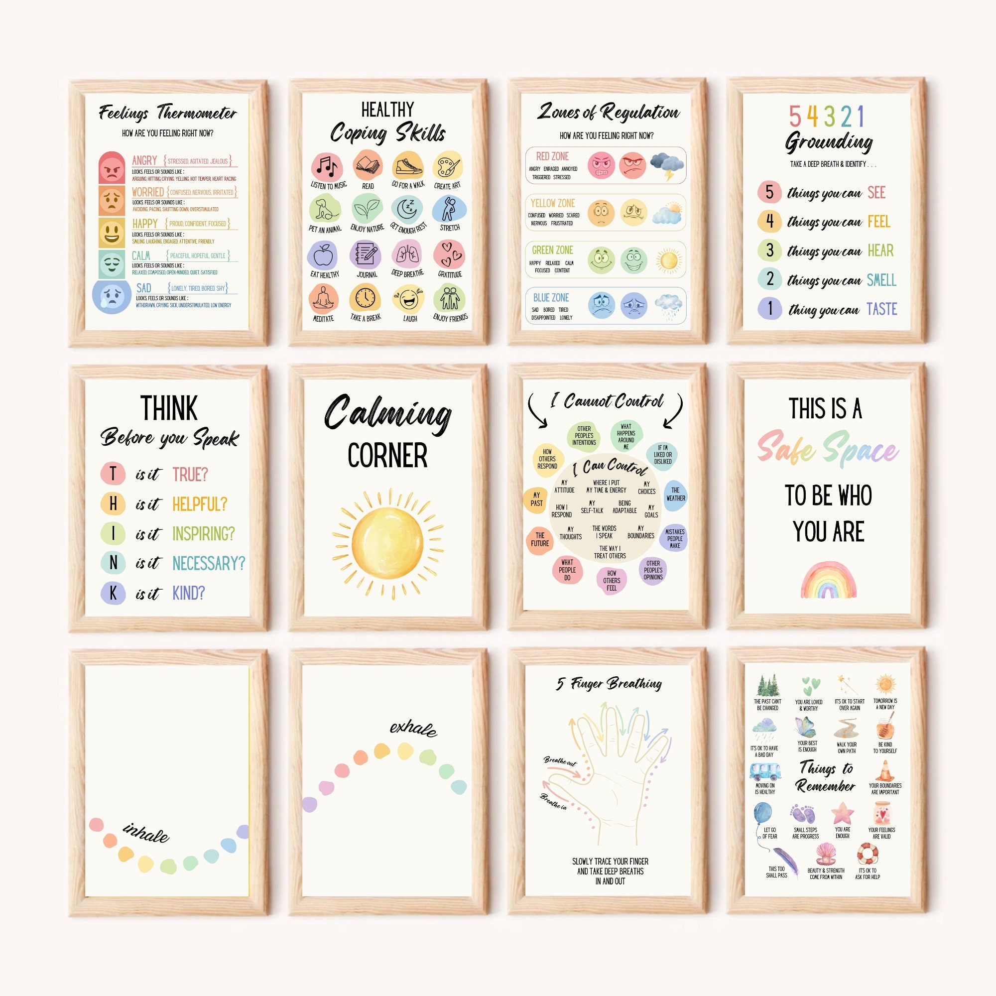 Calming Corner Poster Set of 12, Calming Strategies Techniques, Coping ...