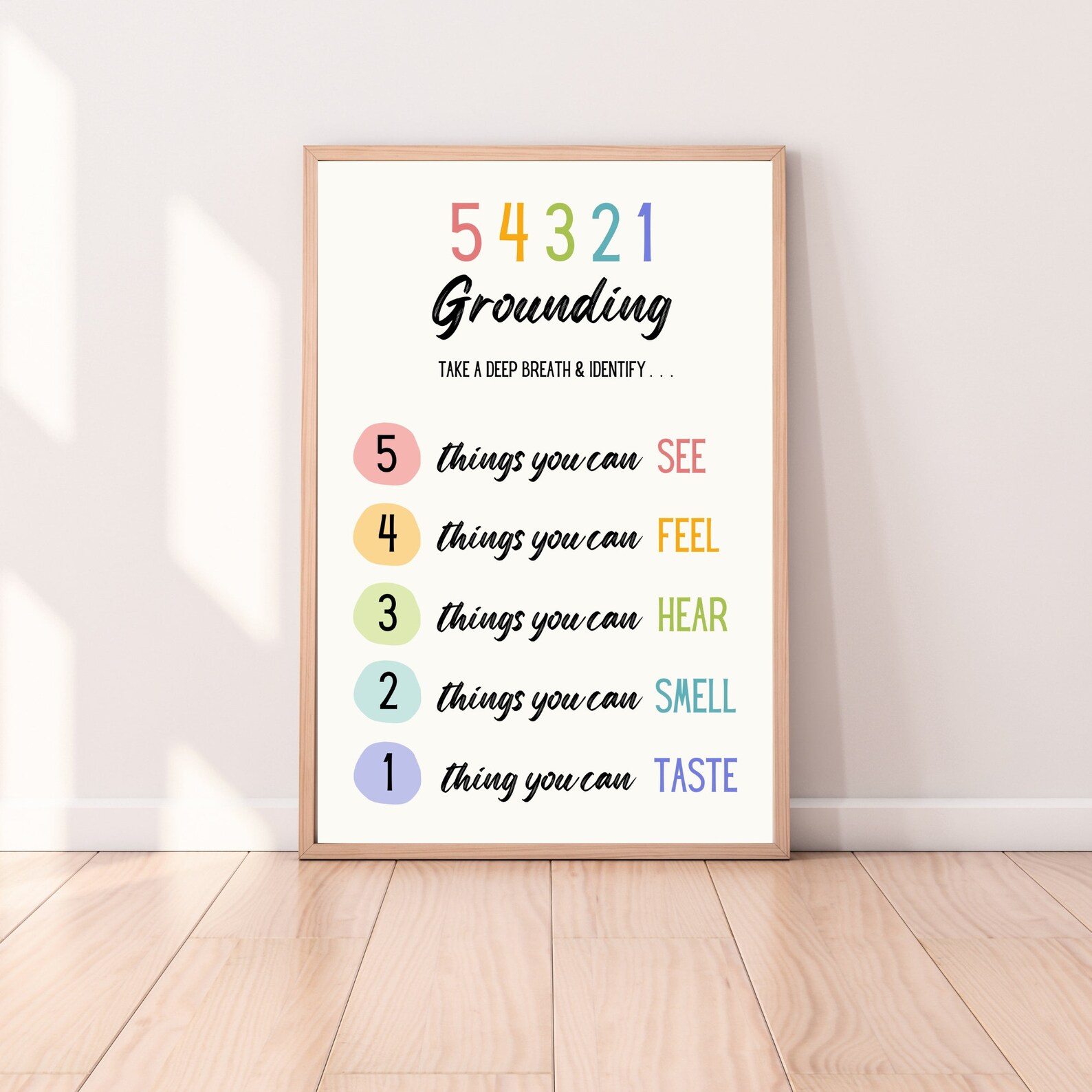 54321 Grounding Technique Poster, Calming Corner, Therapist Office Decor, Mental Health Print ...