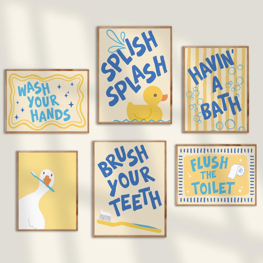 Splish Splash Havin A Bath Rubber Duck Bathroom Wall Art Print Set of 6 ...