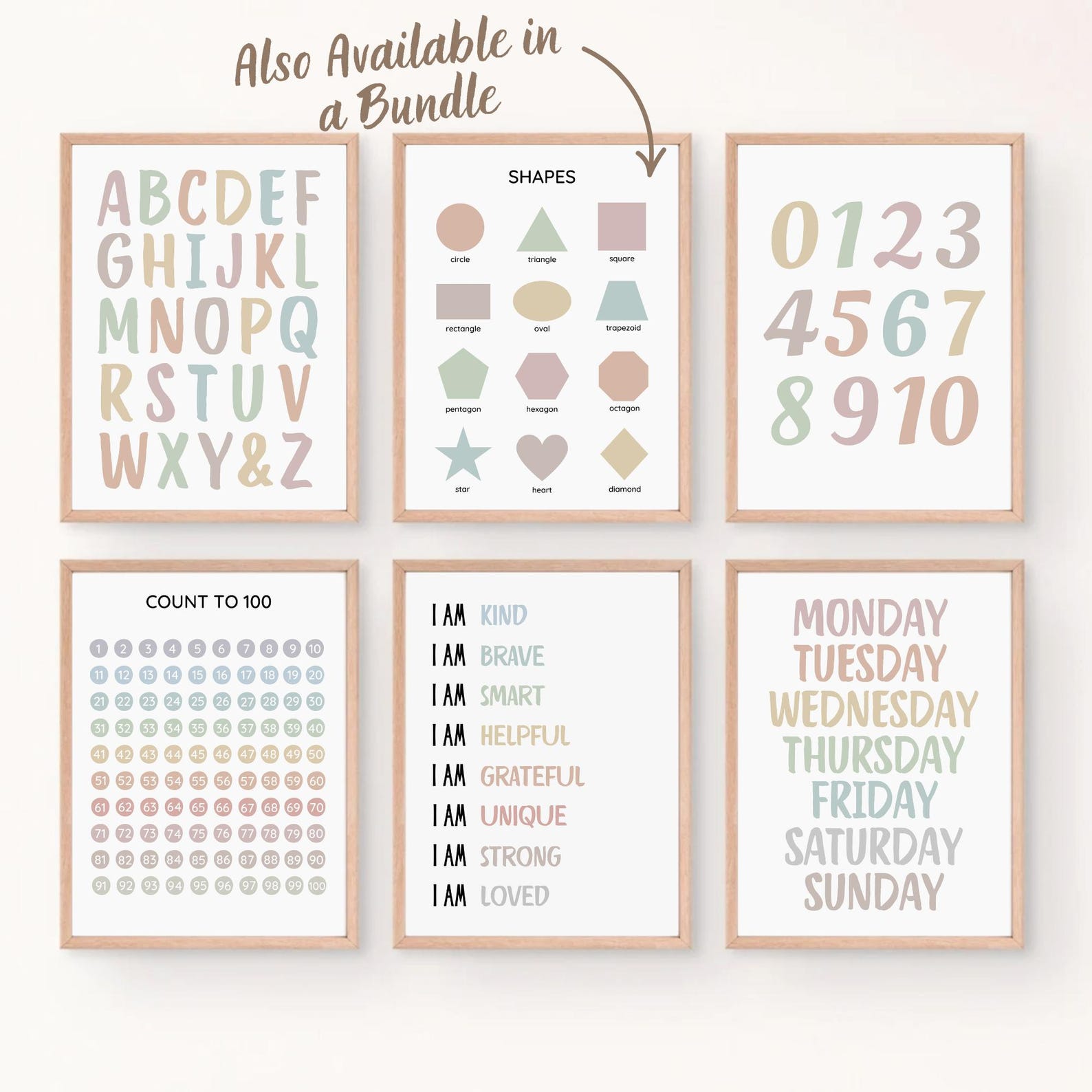 1-10 Neutral Numbers Educational Poster Count Print Kids Playroom Decor ...