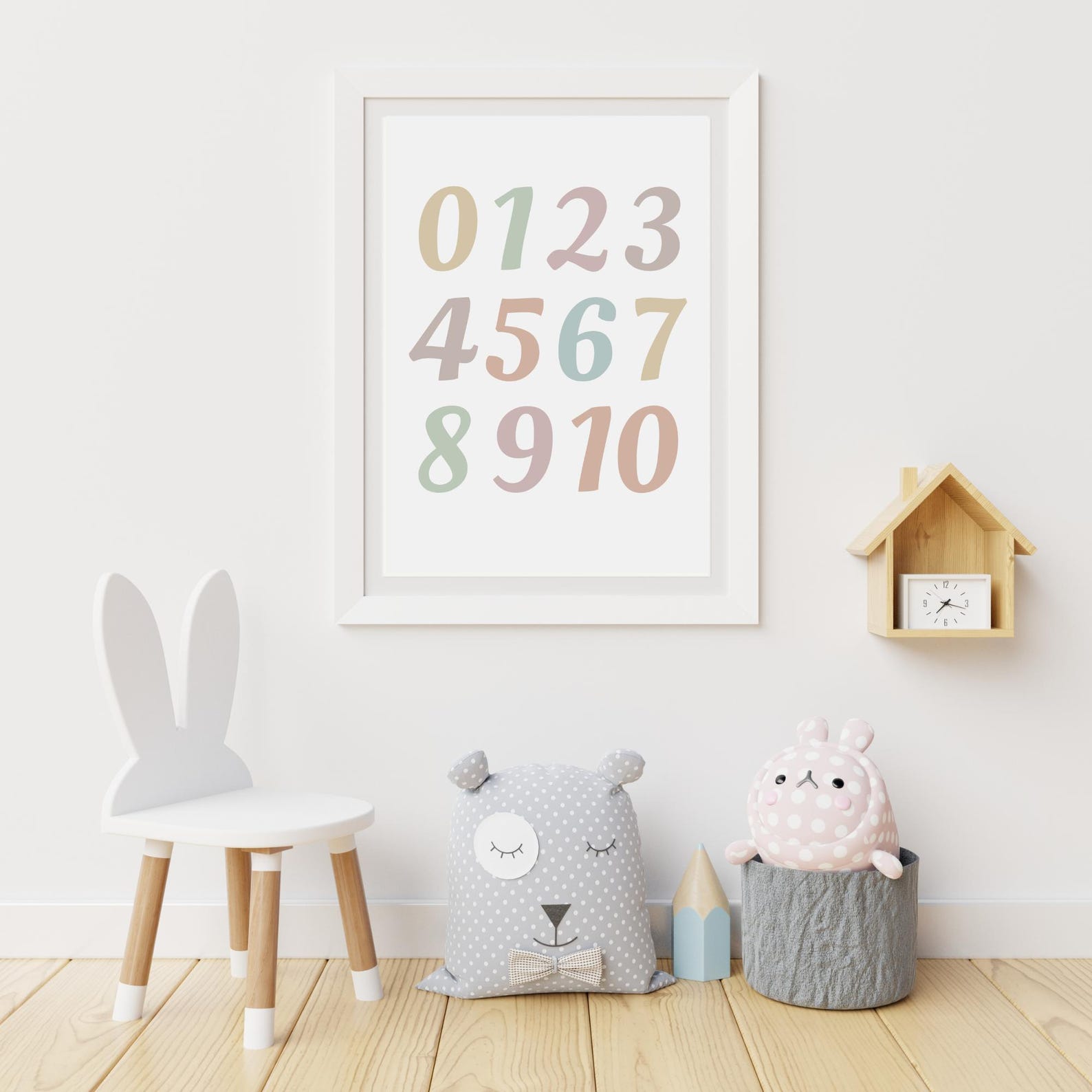 1-10 Neutral Numbers Educational Poster Count Print Kids Playroom Decor ...