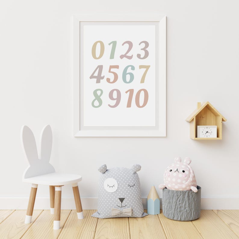 1-10 Neutral Numbers Educational Poster Count Print Kids Playroom Decor ...