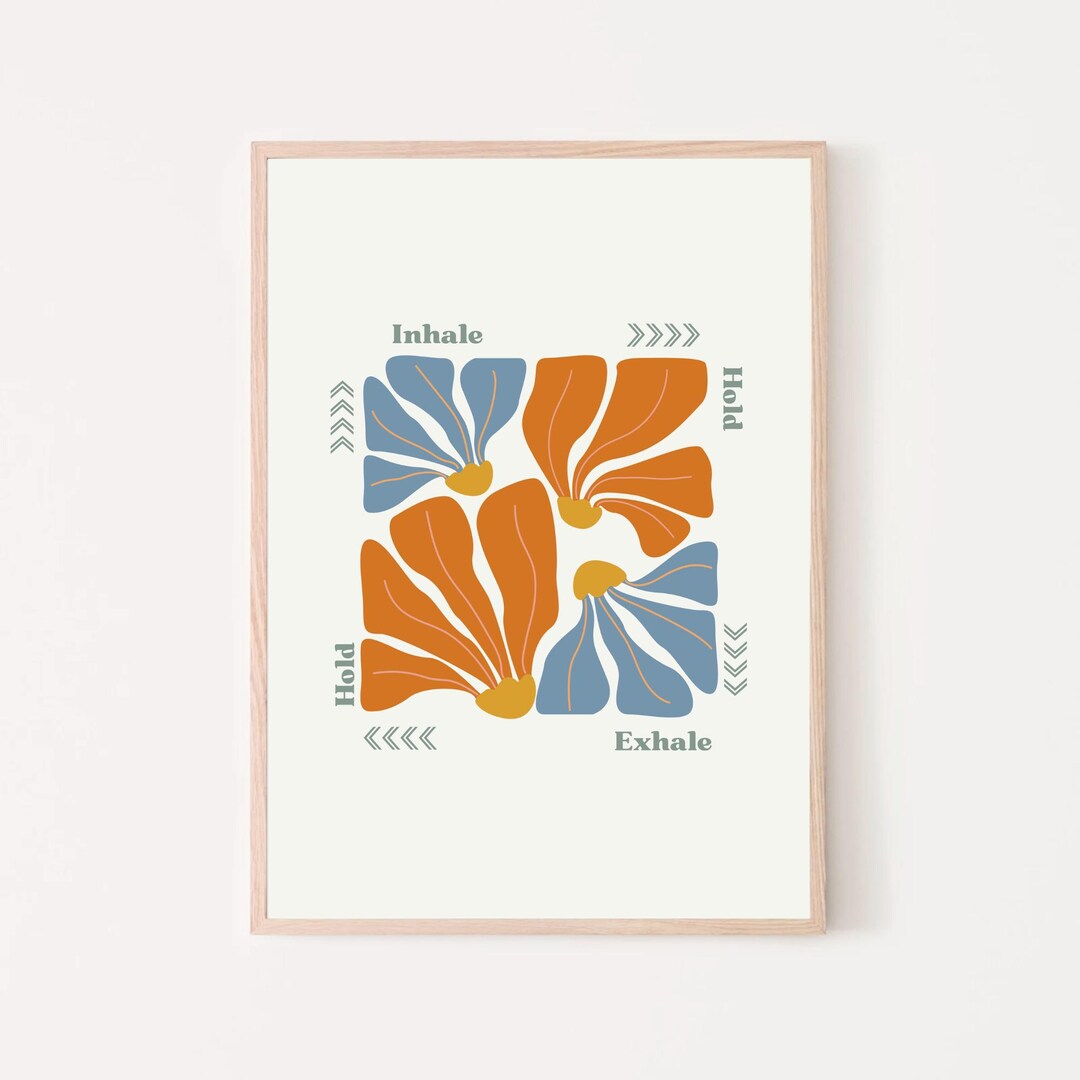 Mindful Breathing Box Breath Poster Therapy Office Decor Grounding ...