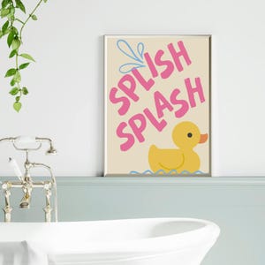 Splish Splash Rubber Duck Bathroom Print Kids Bathtub Decor Sign ...