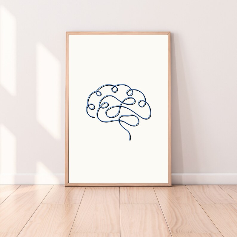 Brain Art Print Line Drawing Therapy Counseling Office Decor Psychology ...