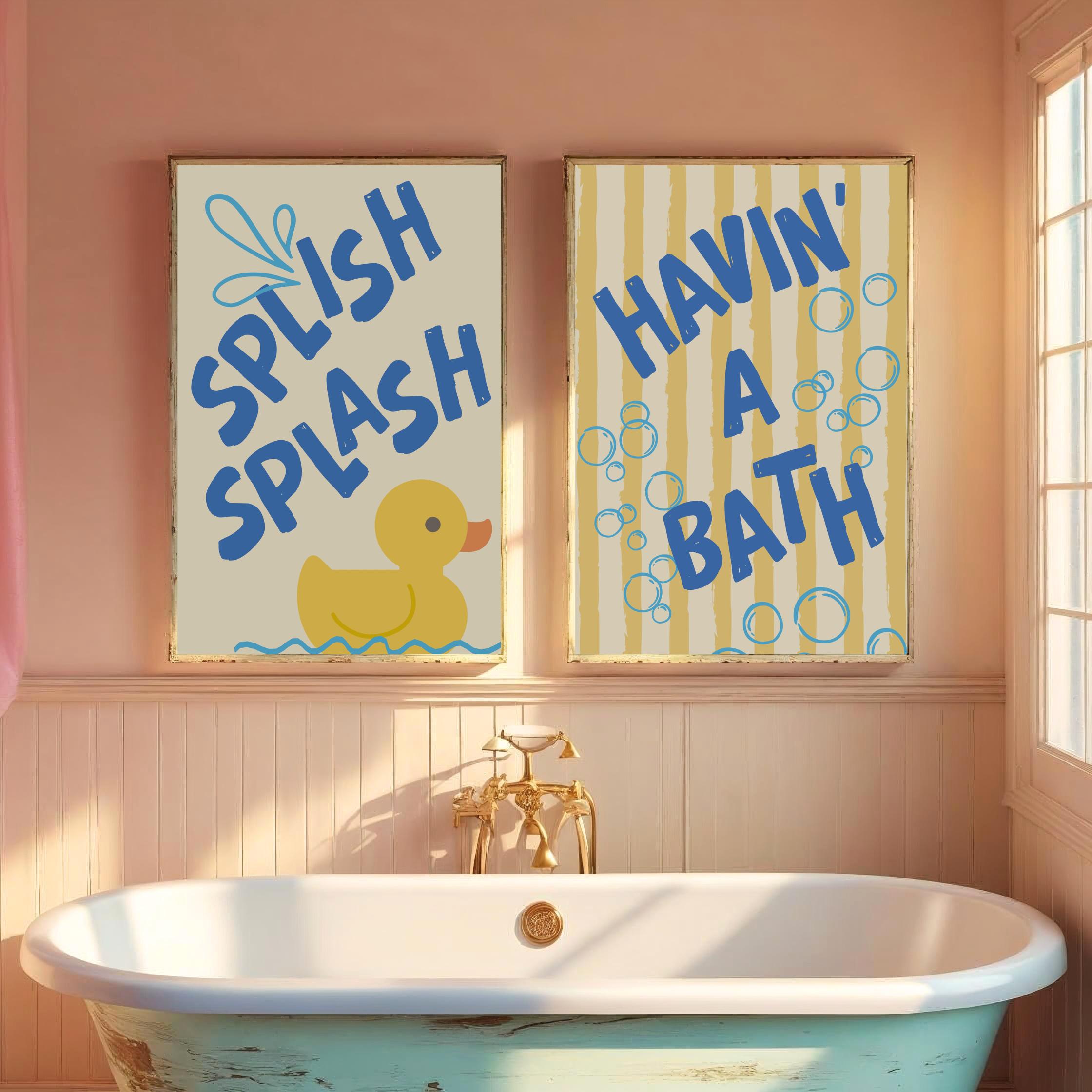 Splish Splash Havin A Bath Set of 2 Prints Rubber Duck Bathroom Wall ...