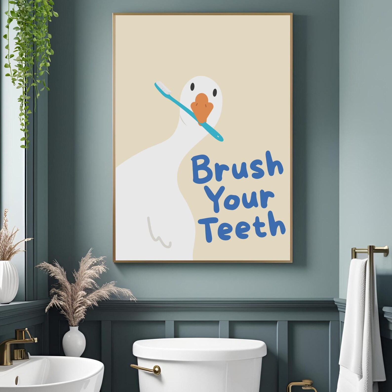 Brush Your Teeth Bathroom Duck Wall Art Kids Hygiene Reminder Decor ...
