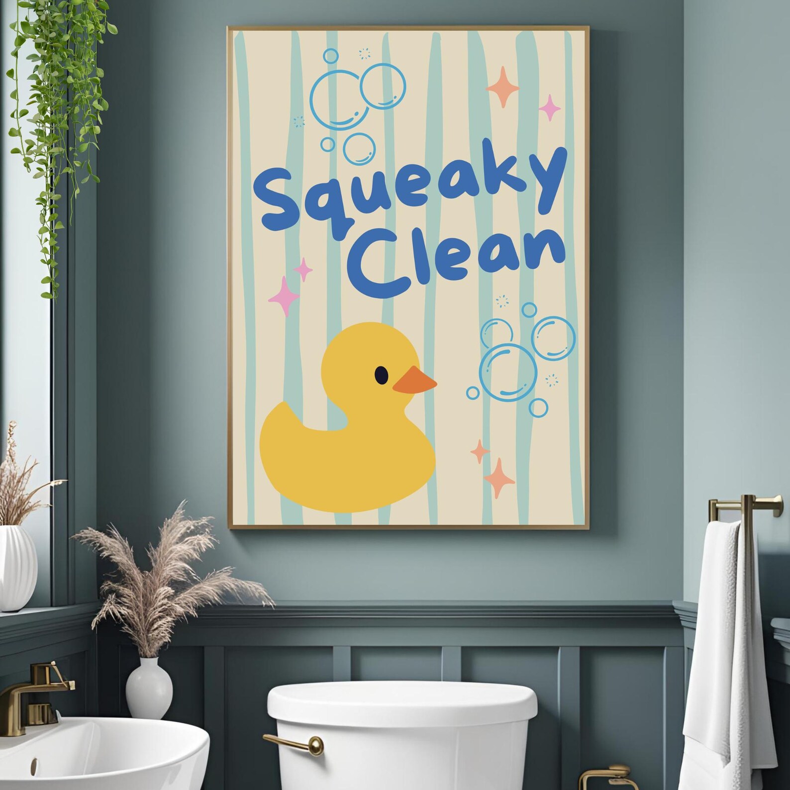 Squeaky Clean Rubber Duck Bathroom Wall Art Playful Colorful Ducky ...