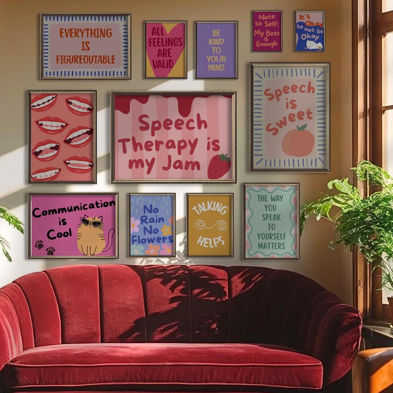 SLP Wall Art Set of 22 Speech Room Sign Posters Fun SLP Office Decor ...