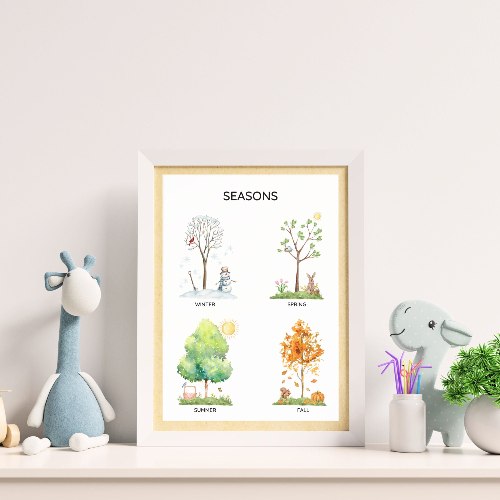 Four Seasons Poster Chart Kids Playroom Wall Art Educational Printable ...